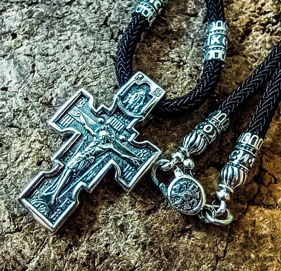 Orthodox Solid Silver 925 two-sided Cross Archangel Michael Gabriel ...