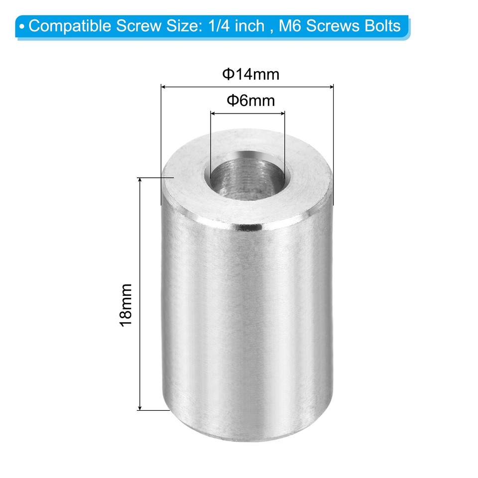 12Pcs M6 Stainless Steel Spacers Metal Spacer 6mm ID x 14mm OD x 18mm L ...