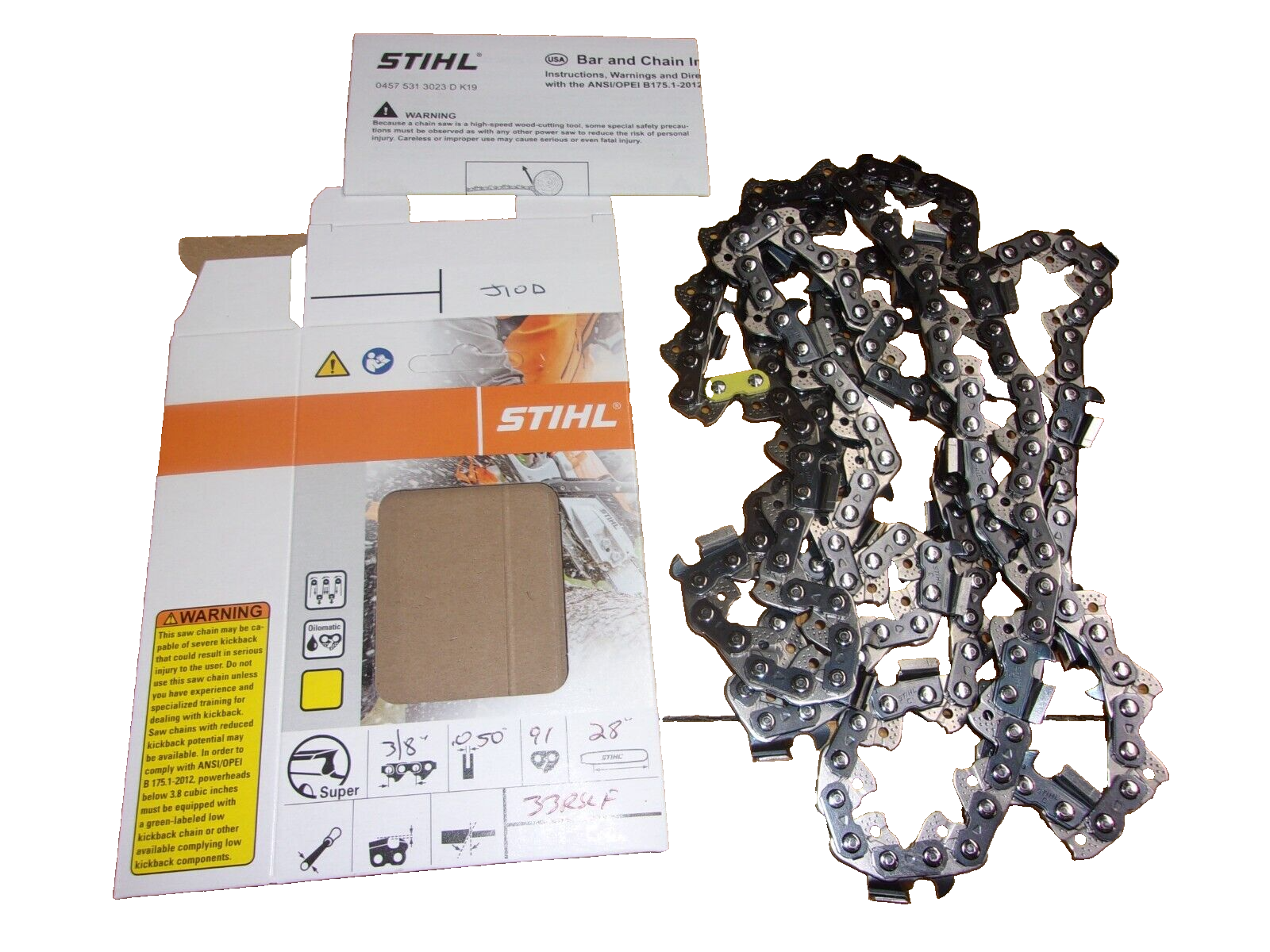 Stihl 28" Full Chisel "Skip Tooth" Chain OEM 3/8" .050" 91 DL 33RSLF # ...