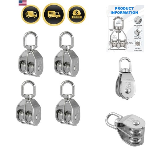 Stainless Steel Pulley Block Set M15 4 Pack Crane Hanging Hook Towing ...