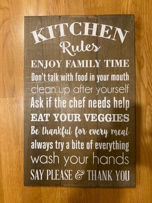 RUSTIC WOOD KITCHEN RULES WALL SIGN 20 X 12.5" | eBay UK