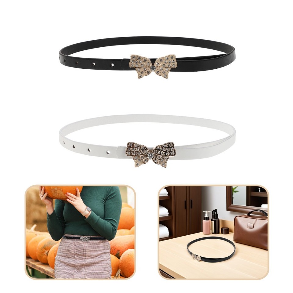 2pcs Kids Waist Belt Set - Slim Pu Belts For Girls - Rhinestone ...