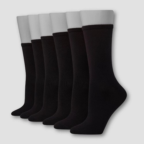 Hanes® Women's PREMIUM Black Crew Sock 6-Pack " Color COLLECTION ...