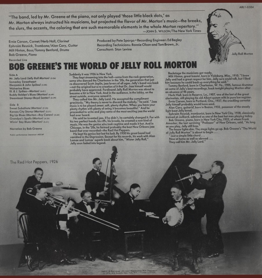 BOB GREENE Bob Greene's The World Of Jelly Roll Morton RCA Red Seal ...