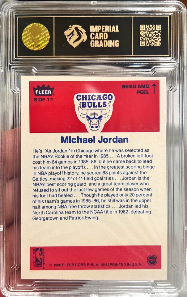 1986 Fleer Michael Jordan Rookie Sticker Card #8 ICG 9 Mint 1986-87 | eBay