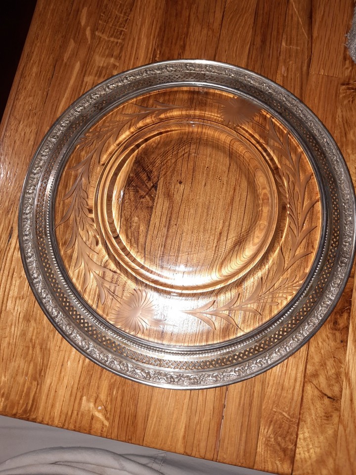 Rare antique Wallace sterling silver 6075 etched Floral Design glass ...
