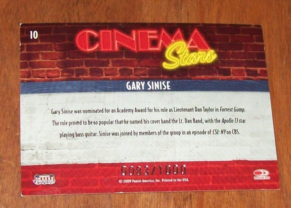2009 Panini Americana Cinema Stars Gary Sinise #'d Foil Card-0083/1000 ...