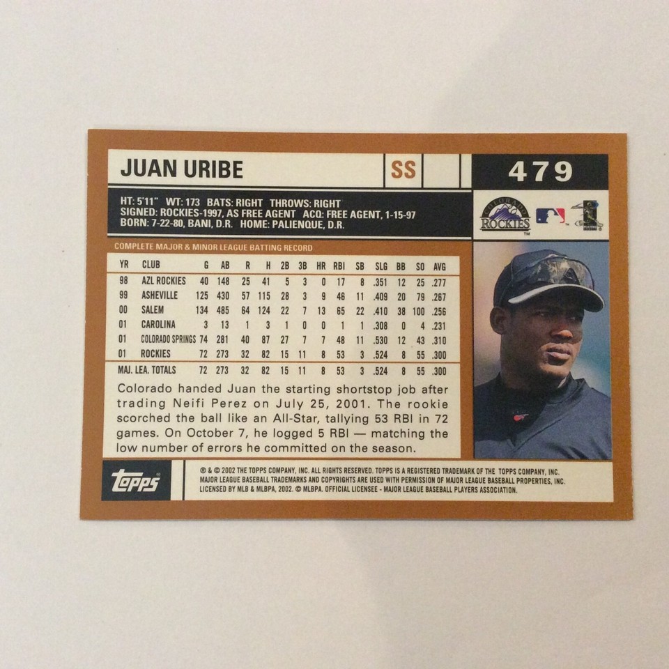 2002 Topps #479 Juan Uribe Colorado Rockies | eBay