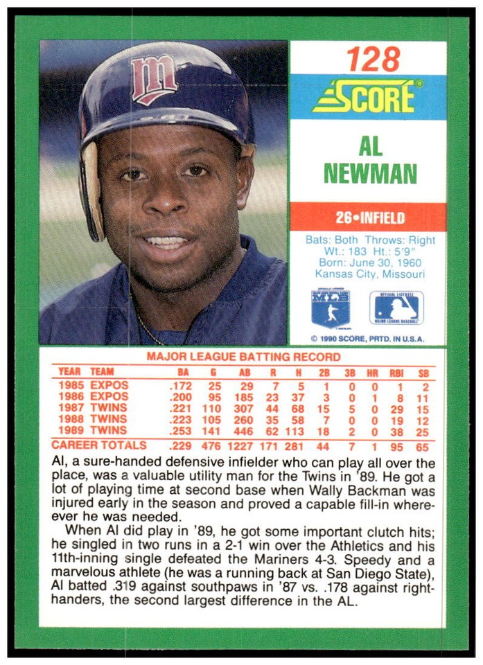 1990 Score #128 Al Newman NM | eBay