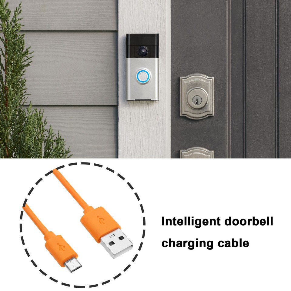 Doorbell Charging Cable 1m Ring Cord Compatible with Video Doorbell 2 3 ...