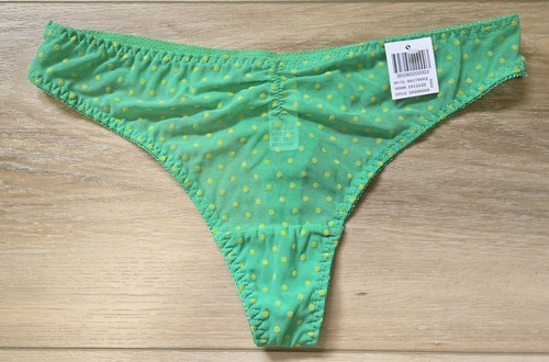 NWT Green Yellow Polka-Dot Sheer Nylon Blend Ruched Thong String ...
