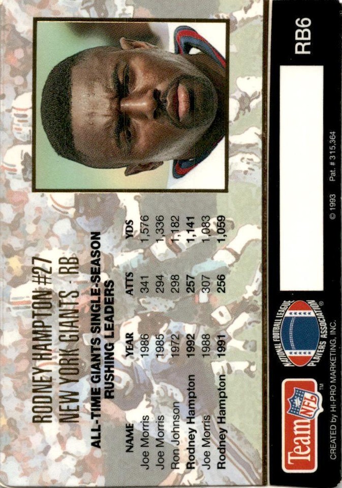 1993 Action Packed #RB6 Rodney Hampton 1000 Yd Rushers | eBay