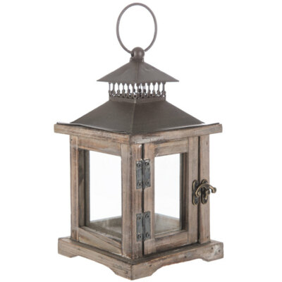 Square Wood Lantern With distressed wood frame . | eBay