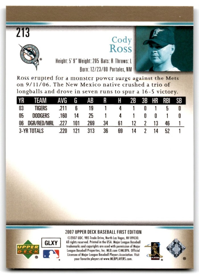 2007 Upper Deck First Edition Cody Ross Baseball Cards #213 | eBay