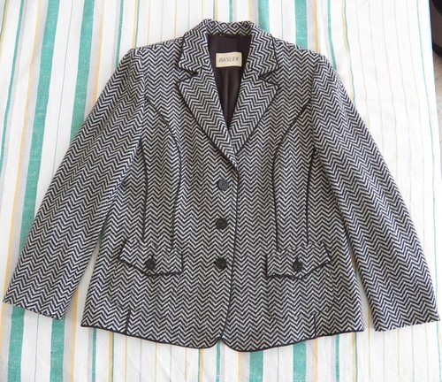 Basler Ladies Blazer UK16 US12 EU42 Womens Herringbone Virgin Wool Grey ...