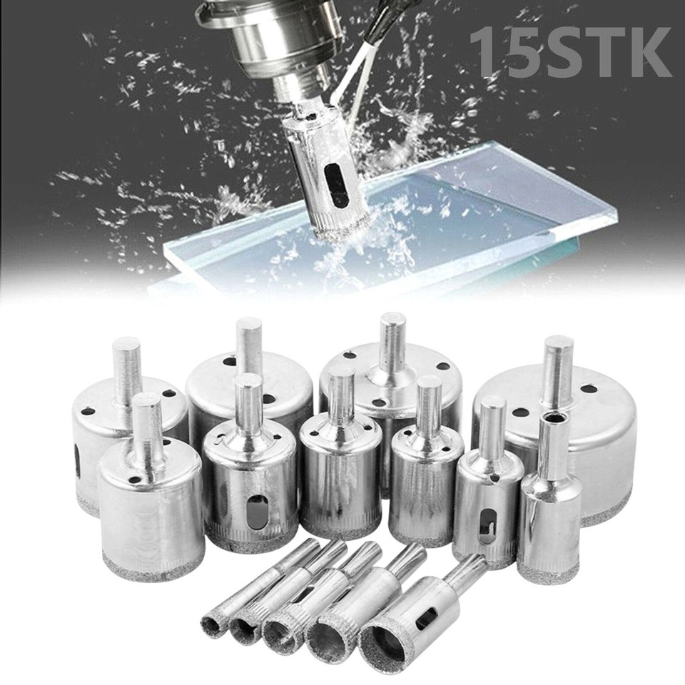 15pcs Diamond Hole Saw Drill Bit Set Glass Ceramic Tile Saw Cutting ...