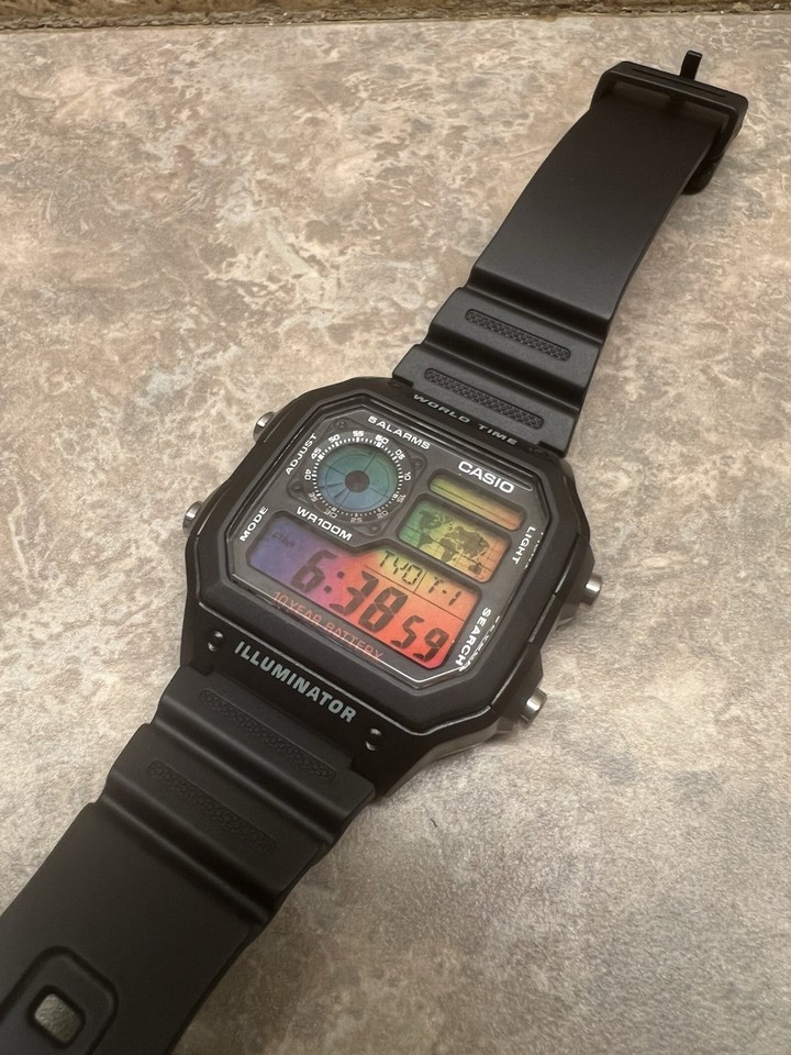 Custom Black Casio AE1200WH Rainbow Screen Mod | eBay