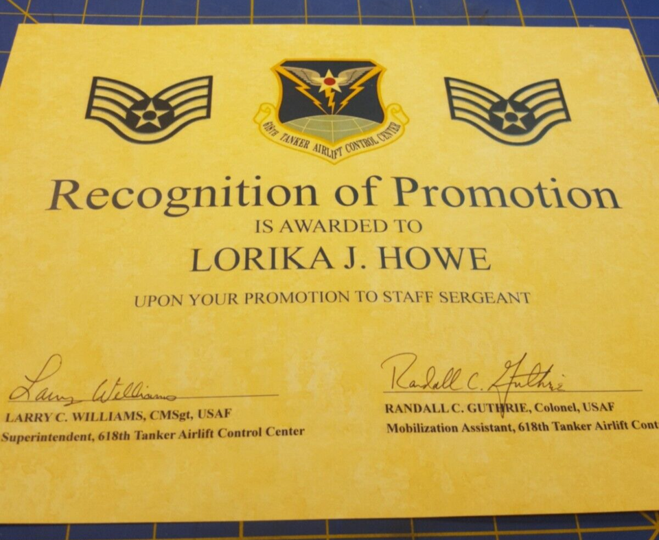 DEPARTMENT OF THE AIR FORCE Recognition of Promotion CERTIFICATE | eBay