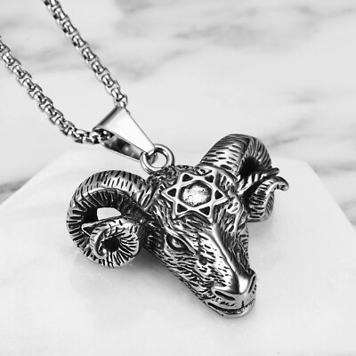 Mens Satanic Baphomet Hexagram Goat Pendant Necklace Punk Retro Rock ...
