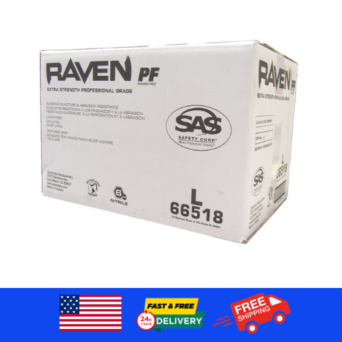 SAS SAFETY RAVEN 66518 Powder-Free Black Nitrile Gloves CASE (10 BOXES ...