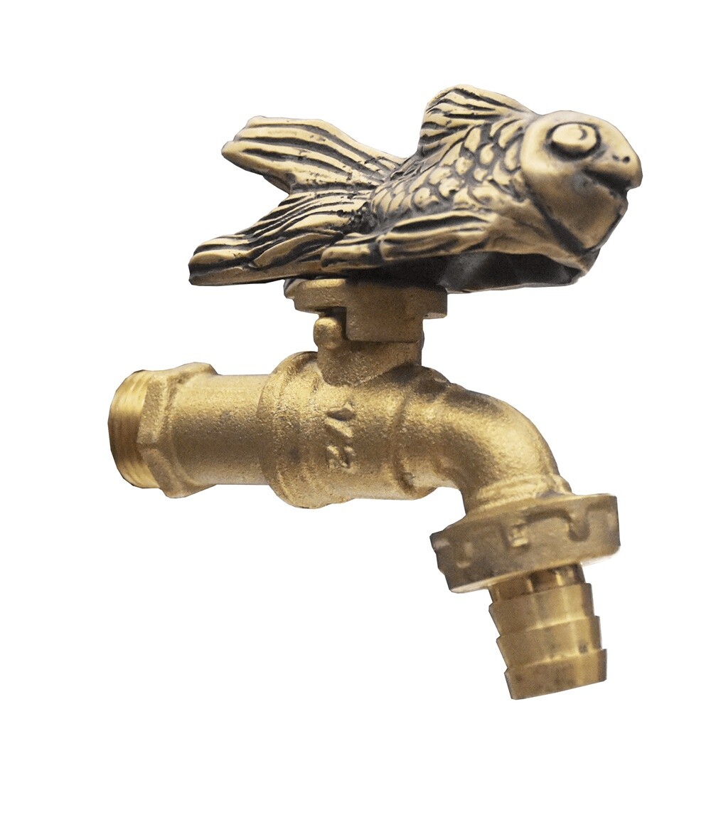 Brass Garden Tap GOLD FISH Spigot Faucet Vintage Yard Water Home Decor ...