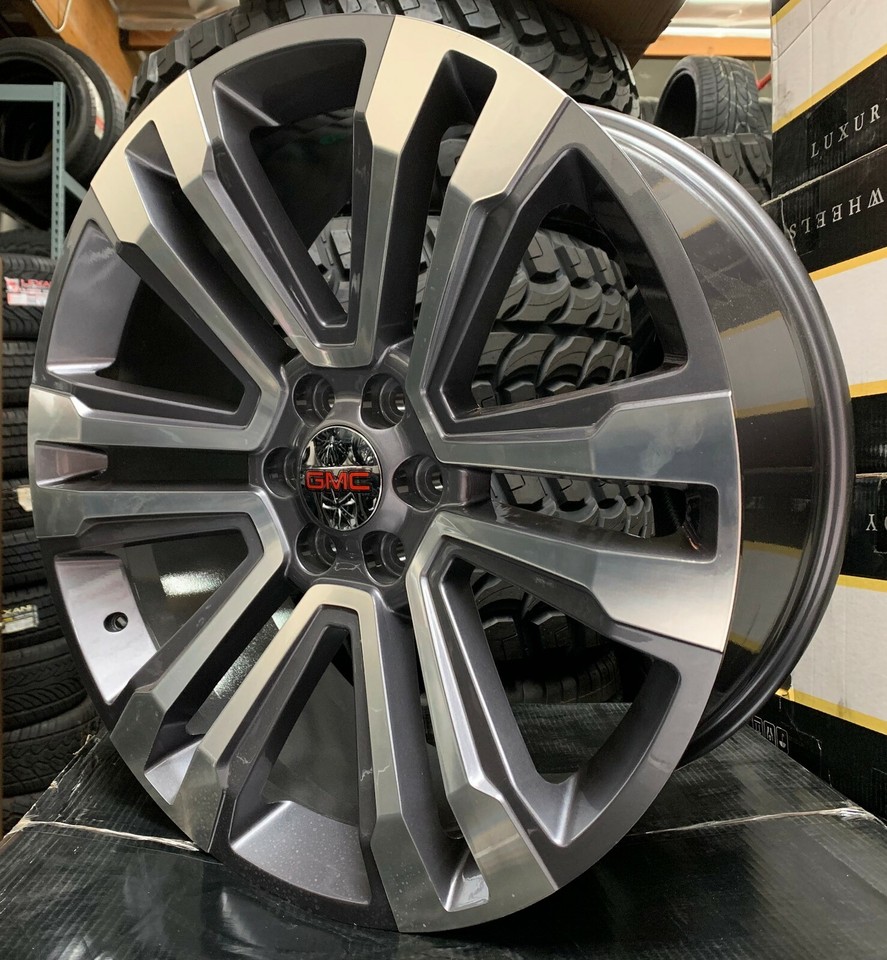 22” GMC YUKON SIERRA GUNMETAL MACHINE WHEELS CHEVY TAHOE SILVERADO ...