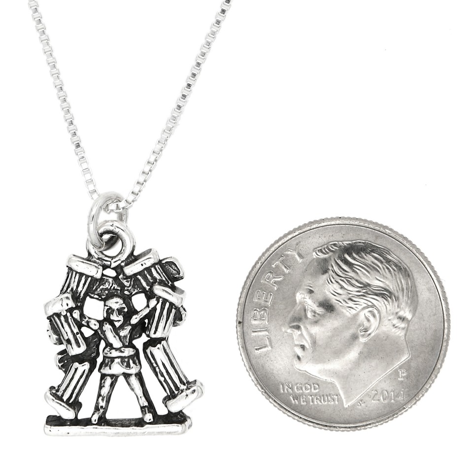 Sterling Silver Samson Lifting Pillars Hercules Charm with Box Chain ...