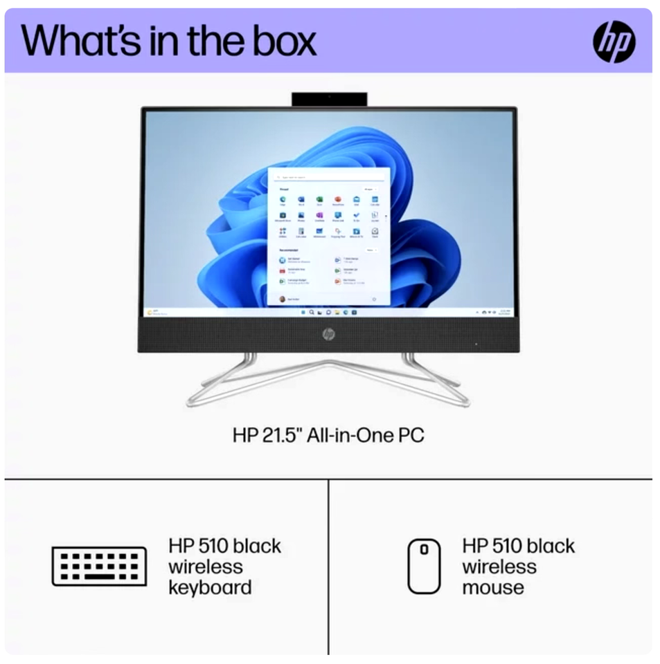 New Hp 22 All-In-One Desktop Computer Pentium Silver 3.2GHz 16GB 128GB ...