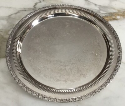 Round Silver Plate Tray By International Silver Co Camelot Pattern | eBay