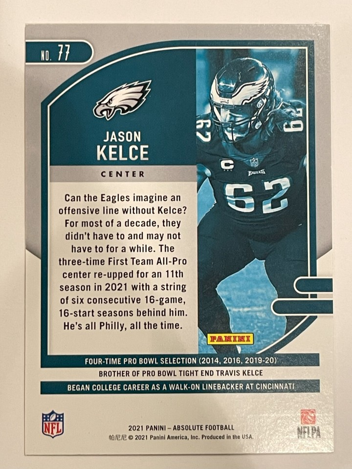 2021 Panini Absolute Eagles Jason Kelce #77 | eBay