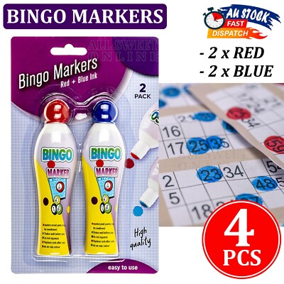 4pcs Bingo Marker Pen Dabbers Dauber BingoMarkers Colours 2 Red & 2 ...