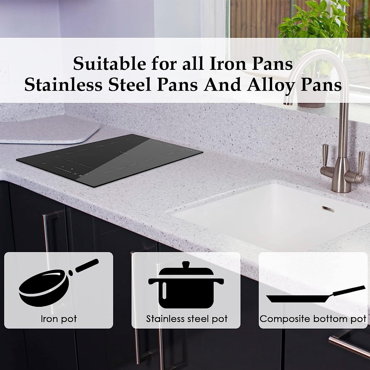 Singlehomie 2 Ring Plug in Induction Hob 30cm Double Electric Hob with ...