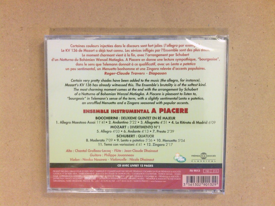 Rare CD / Ensemble to Piacere / Boccherini, Mozart, Schubert / New Under Cello | eBay