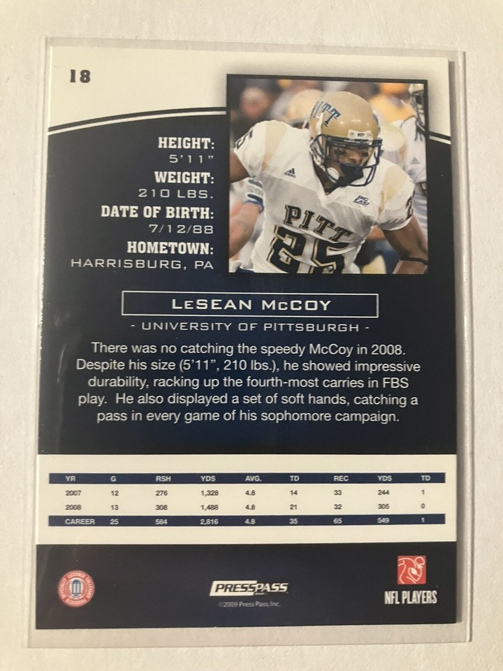 2009 Press Pass Blue LeSean McCoy #18 Rookie RC | eBay