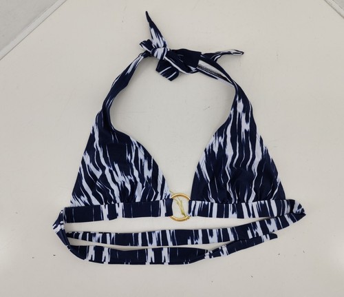 Shoshanna Swimwear Blue White Triangle Bikini Top B Gold Ring | eBay