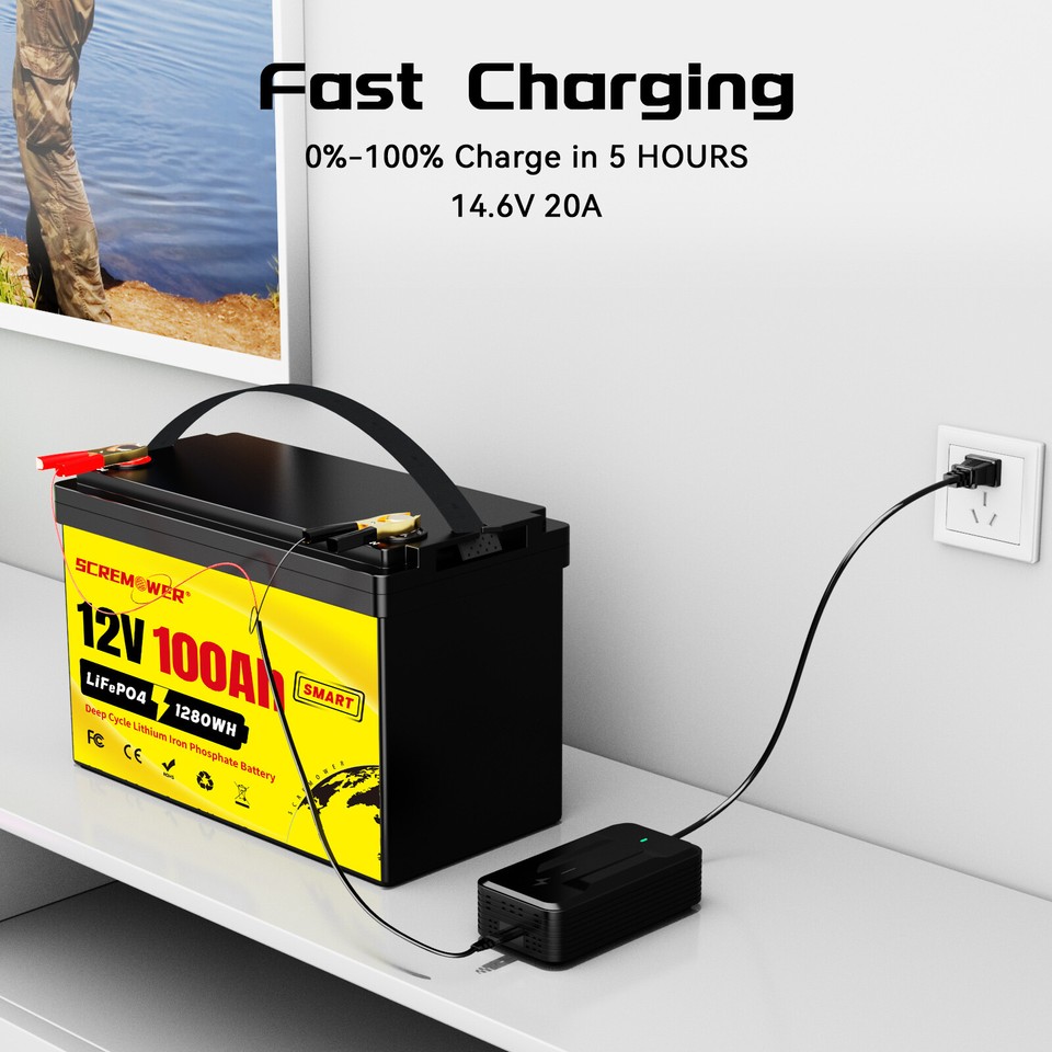 12V 100Ah Bluetooth LiFePO4 Lithium Battery 100A BMS Deep Cycle Solar ...