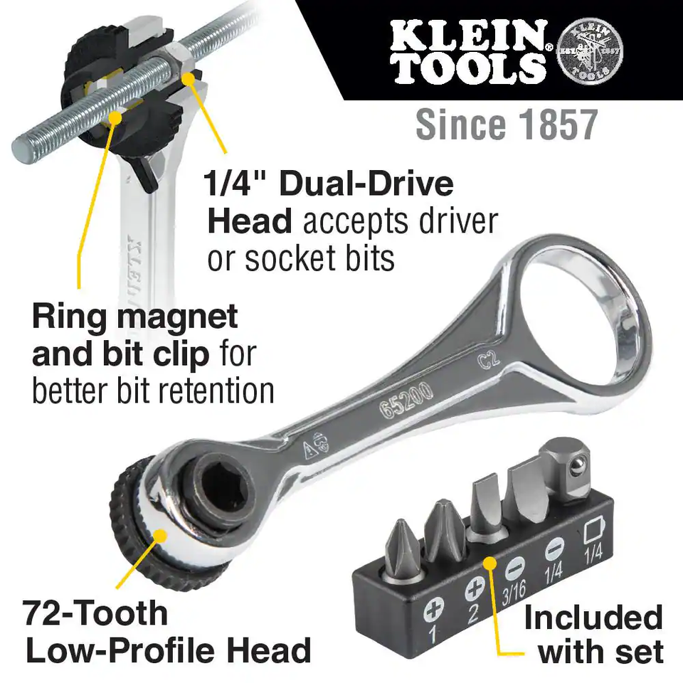 Klein Tools Multi-Bit Screwdriver & Mini Ratchet Tool Set Adjustable(3 ...