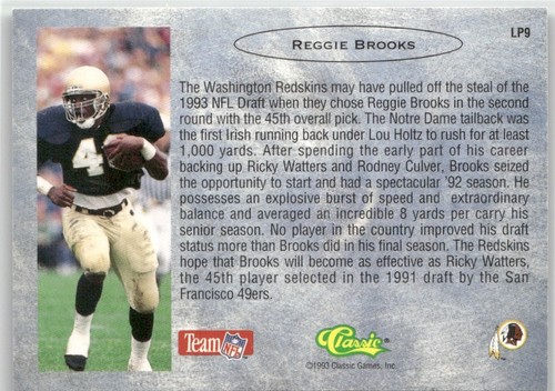 1993 Classic NFL Draft Reggie Brooks Rookie Washington Redskins #LP9 | eBay
