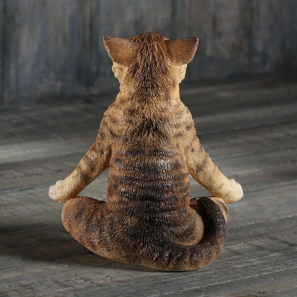 Brown Tabby Yoga Cat Lotus Pose Polystone Animal Miniature Home Decor ...