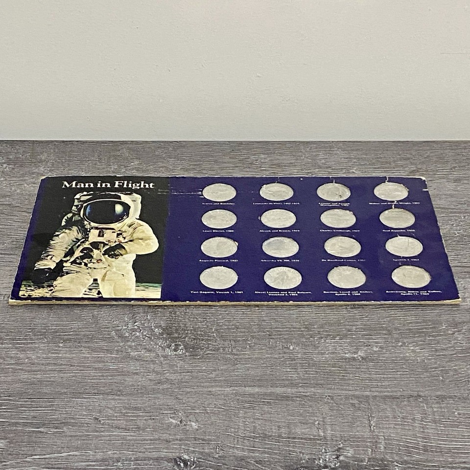 Vintage Shell Man In Flight Coin Set 16 Aviation Commemorative Tokens ...