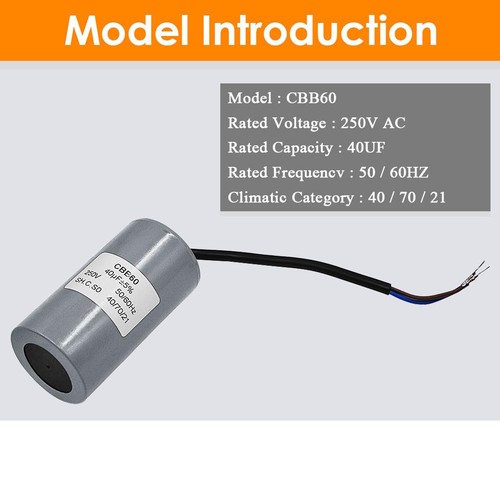 PENCK CBB60 Capacitor 40uF 250V AC 2 Wires 50/60Hz Cylinder Motor ...