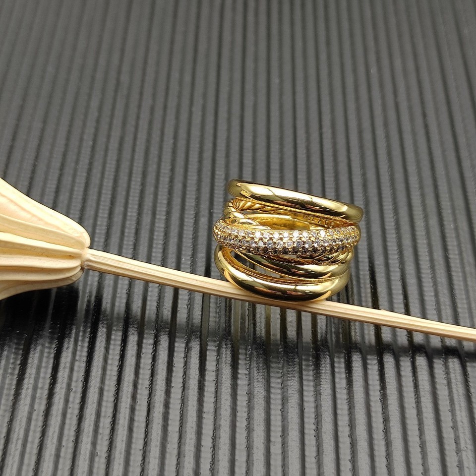 David Yurman 17.5mm Five-Line Cross 750 Gold With Diamond Ring, Size 7 ...