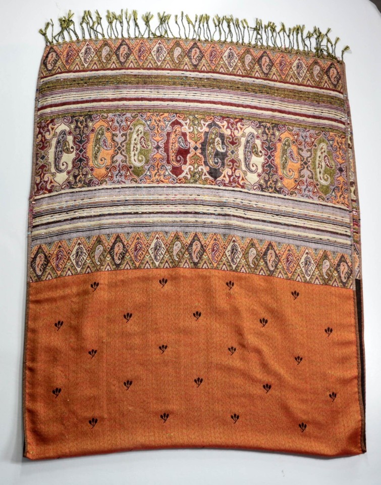Mavish Cotton Wool Scarf Shawl Black Orange Paisley Made in Turkey Knot ...
