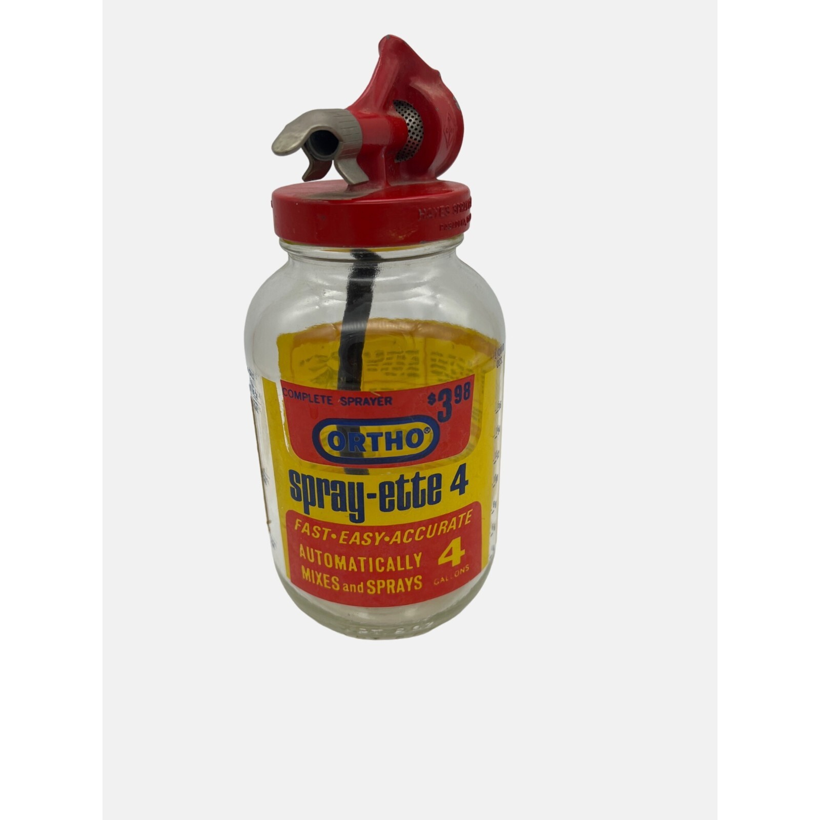 Vintage Ortho Spray-Ette 4 Glass Jar Garden Sprayer Red Metal Nozzle ...