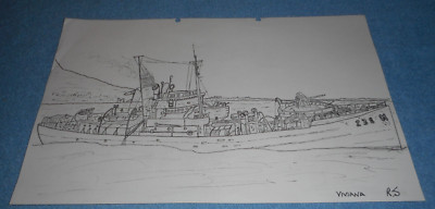 Original Fishing Boat Drawing Sketch Trawler "Viviana" Fowey FY238 ...