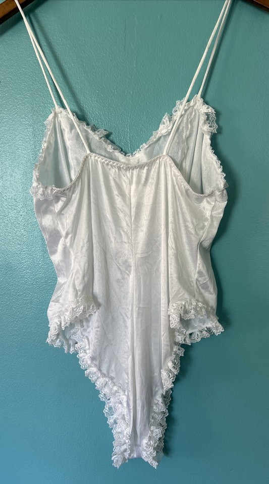 Vtg High Leg Teddy Romper One Piece M Nylon Lace White Second Skin ...