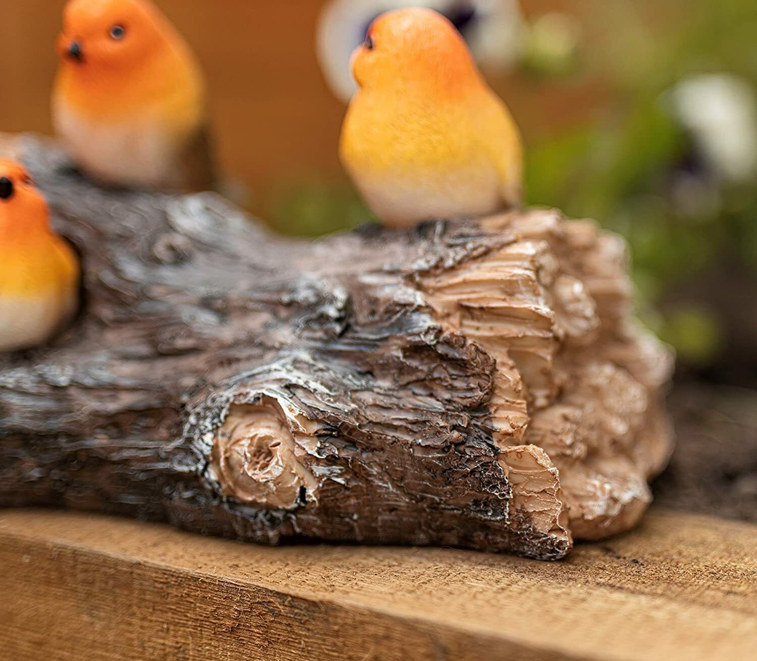 Solar Robin Garden Ornament 3 Birds Log Light Outdoor Decor Red Breast ...