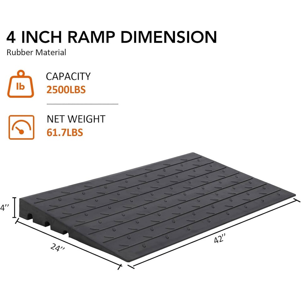Rubber Threshold Ramp Door Ramp 2.5"/3"/4" Rise Curb Ramp with 3 Cord ...