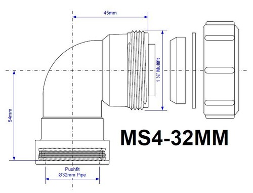 32mm Chrome Pipe to 34mm 36mm Plastic Pipe Waste Pipe 1 1/4" Adaptor ...