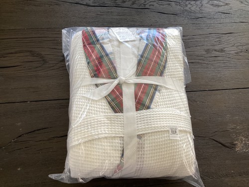 Pottery Barn Waffle Weave Resort Stewart Plaid Robe large NEW white ...